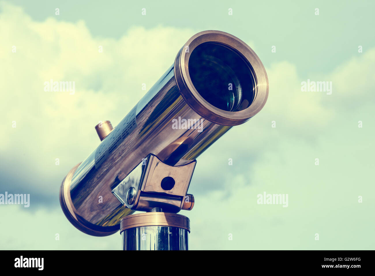 Tourist telescope for landscape exploring on sky background Stock Photo ...