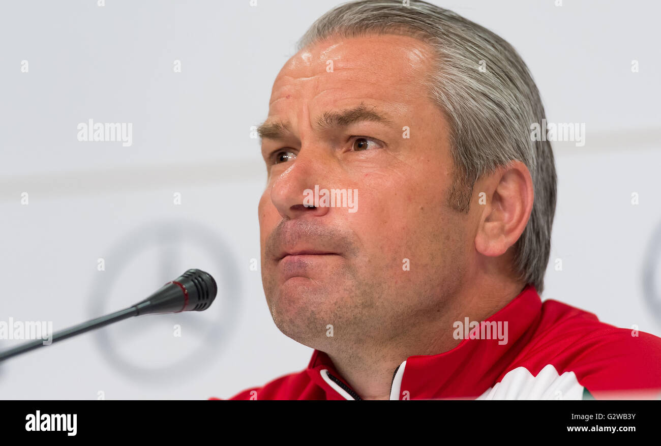 Gelsenkirchen, Germany. 3rd June, 2016. Hungary's national coach Bernd ...