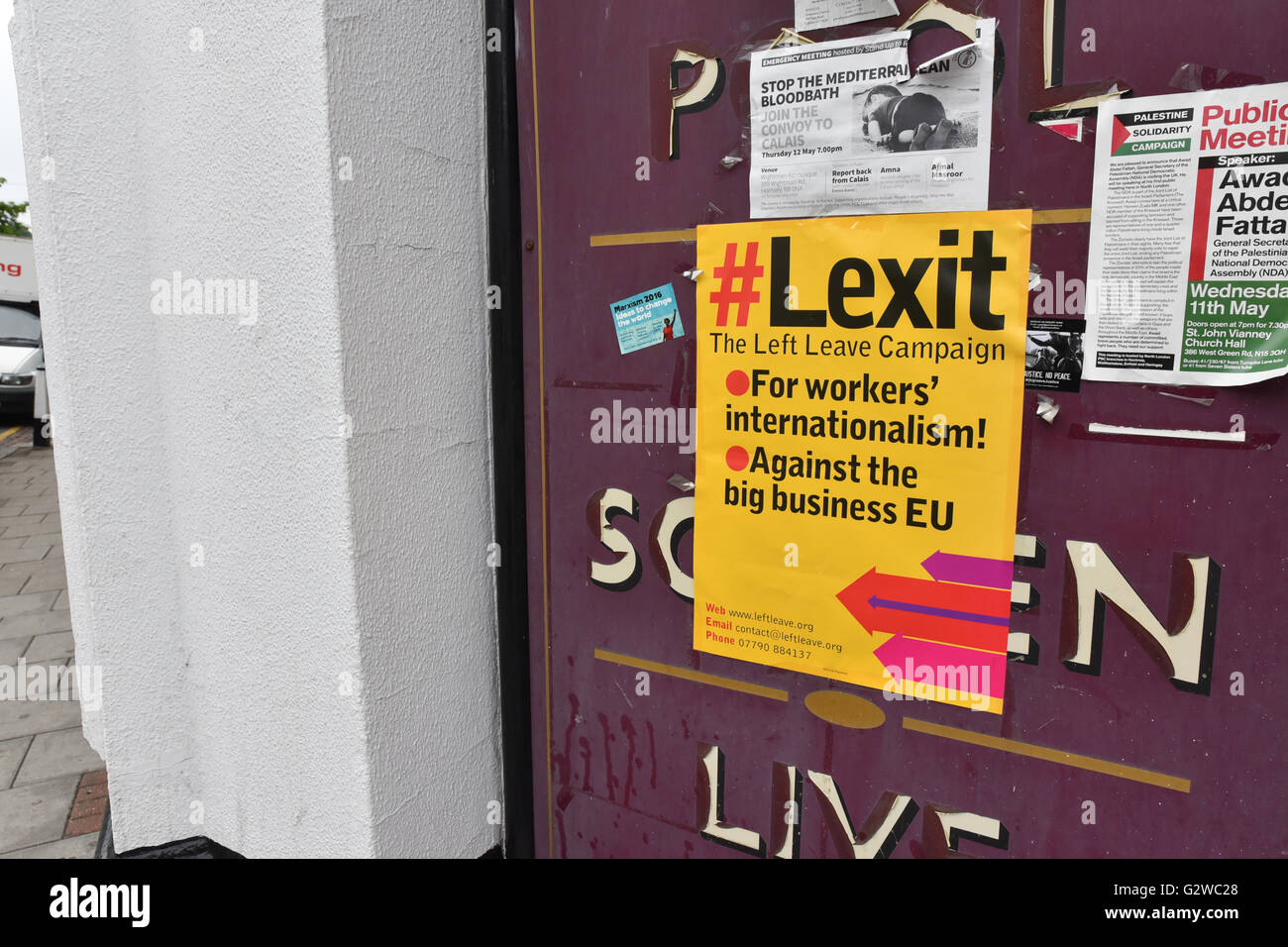 Seven Sisters, London, UK. 3rd June 2016. Posters for Lexit, Left Leave ...
