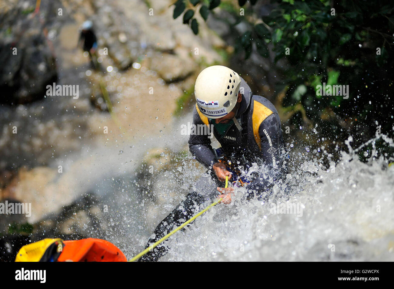 Kathmandu, Nepal. 03rd June, 2016. Canyoning sports Enthusiast playing ...
