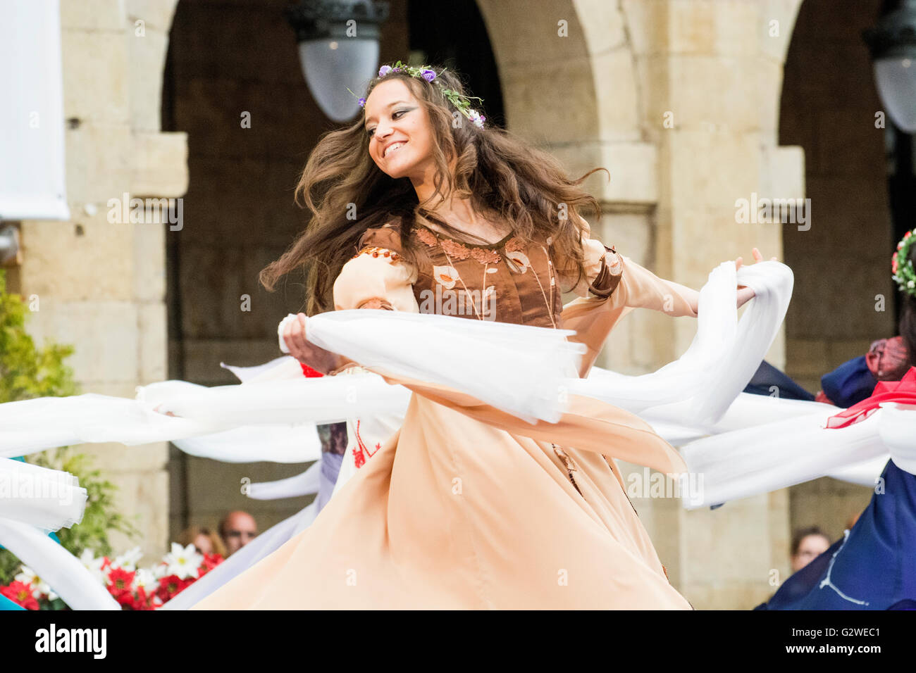 Aviles, Spain. 3rd June, 2016. A dancer of a folk dance during the ...