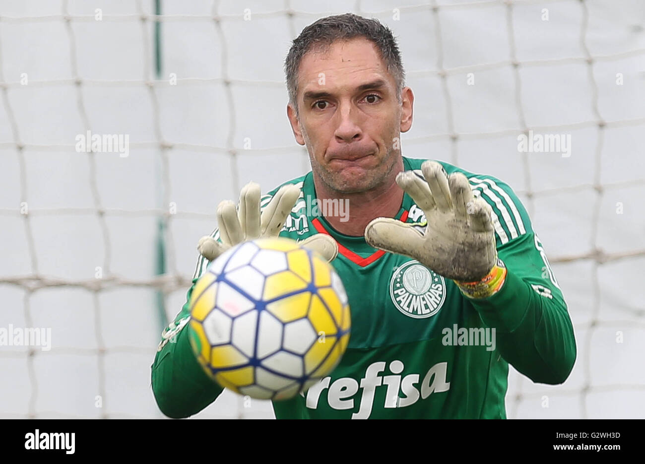 SAO PAULO, Brazil - 06/04/2016: TRAINING OF TREES - The goalkeeper ...