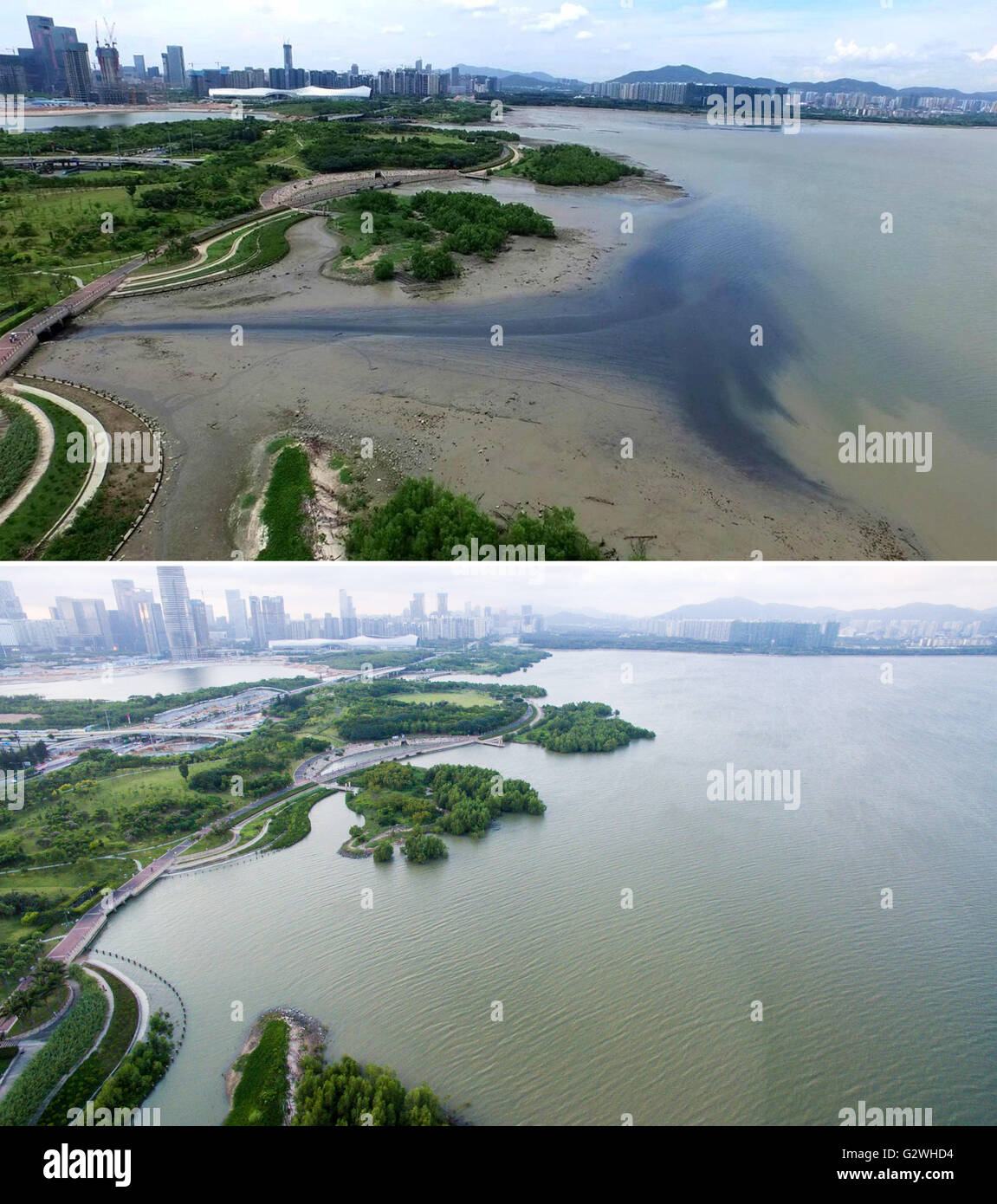 Guangyuan. 4th June, 2016. The combined photo shows an outfall along ...
