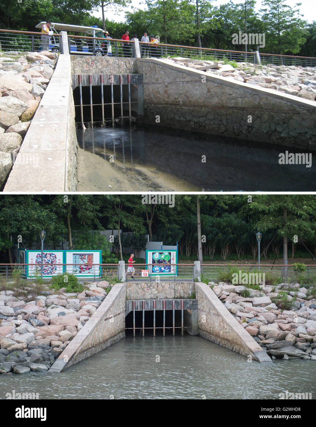 Guangyuan. 4th June, 2016. The combined photo shows an outfall along ...