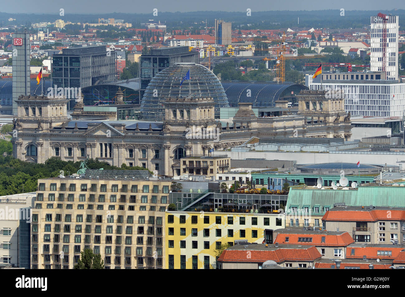 Berlin, Germany, 04th June, 2016. The Reichstag and main station ...