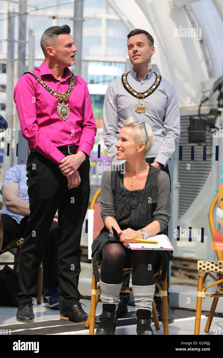 Manchester, UK. 04th June, 2016. Sue Devaney sat on a chair in front of ...
