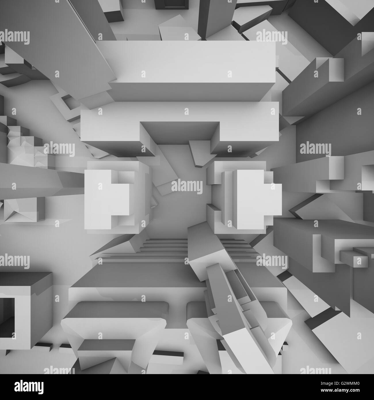 Abstract schematic cityscape, top view with perspective effect. Digital ...