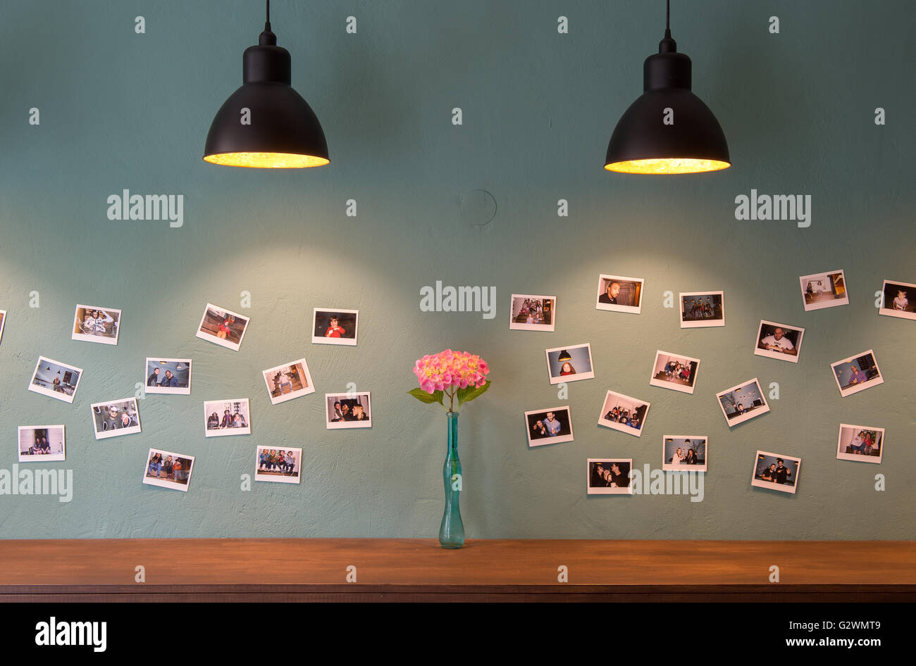 Berlin, Germany, Polaroid photos on the wall of a cafÌ© Stock Photo - Alamy