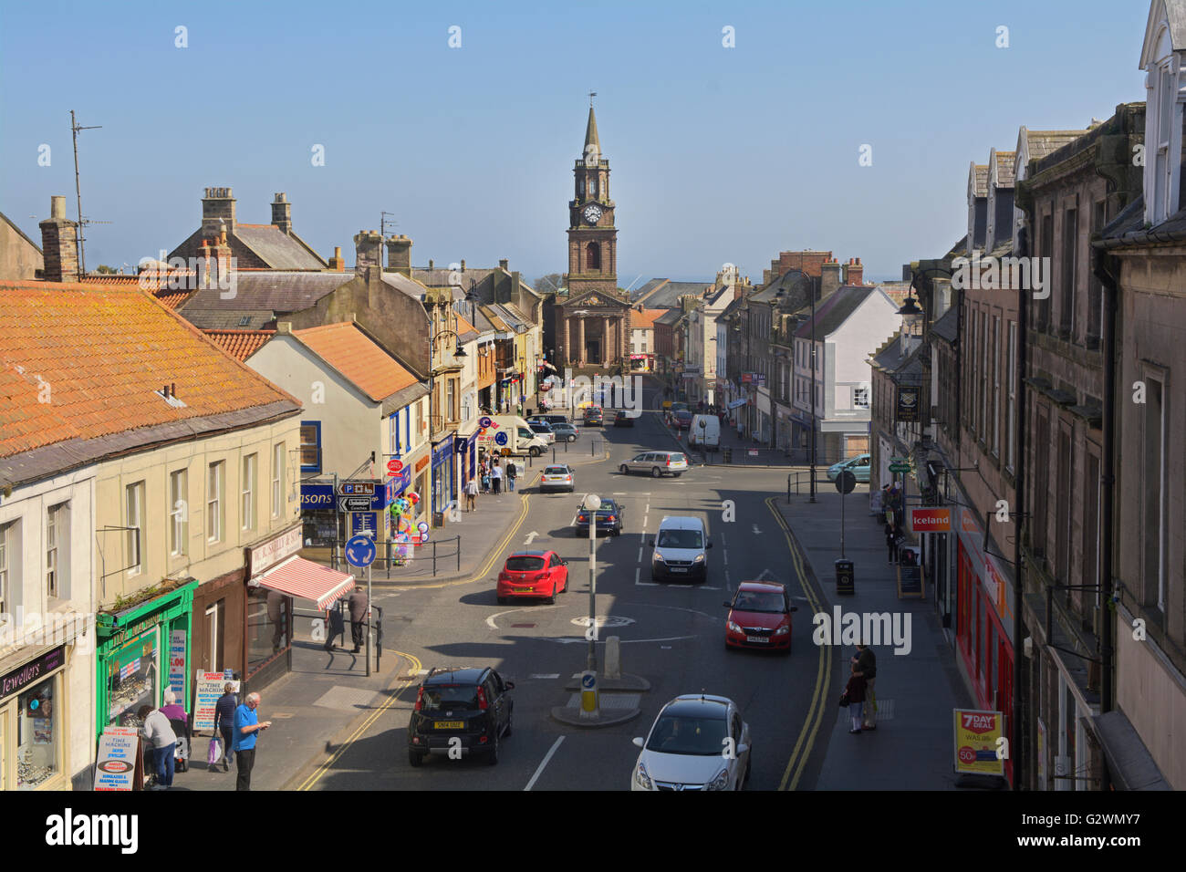The town centre of the market town Berwick-upon-Tweed, Northumberland ...