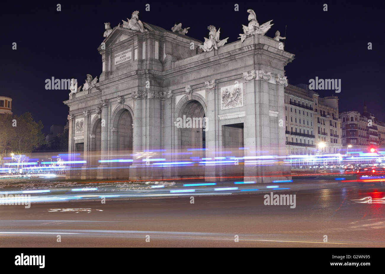 Madrid by night. Puerta de Alcala. Spain. Horizontal Stock Photo - Alamy