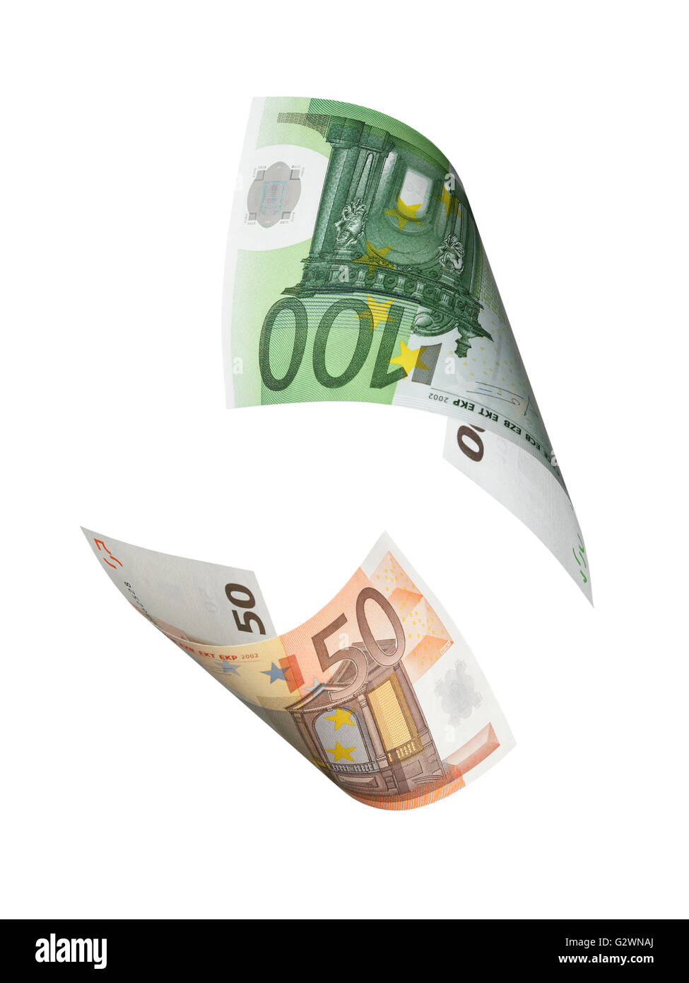 Euro bill collage isolated on white. Vertical format Stock Photo - Alamy