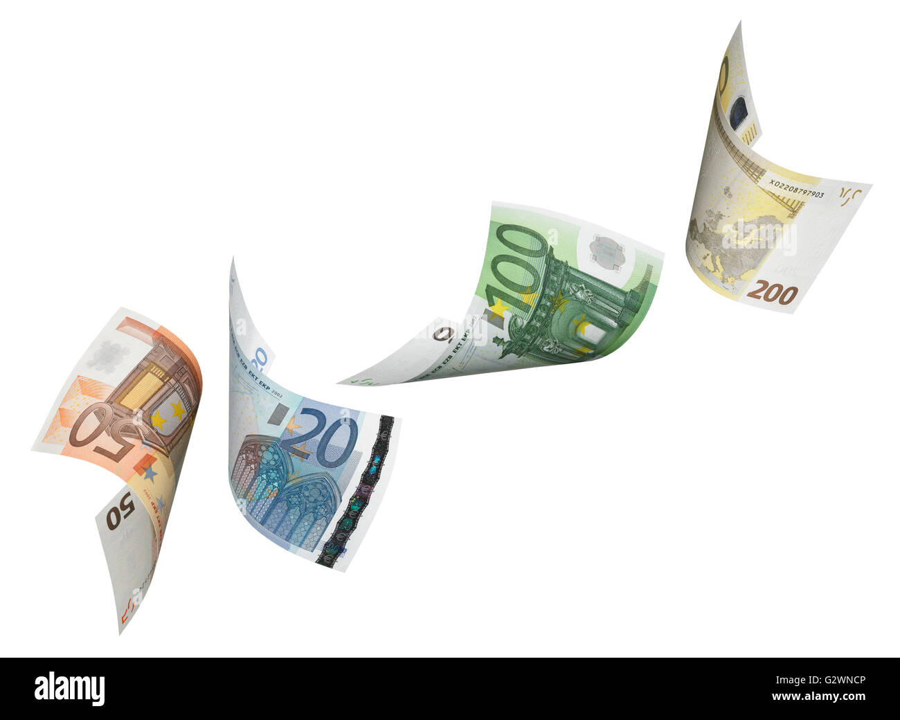 Euro bill collage isolated on white. Horizontal format Stock Photo - Alamy