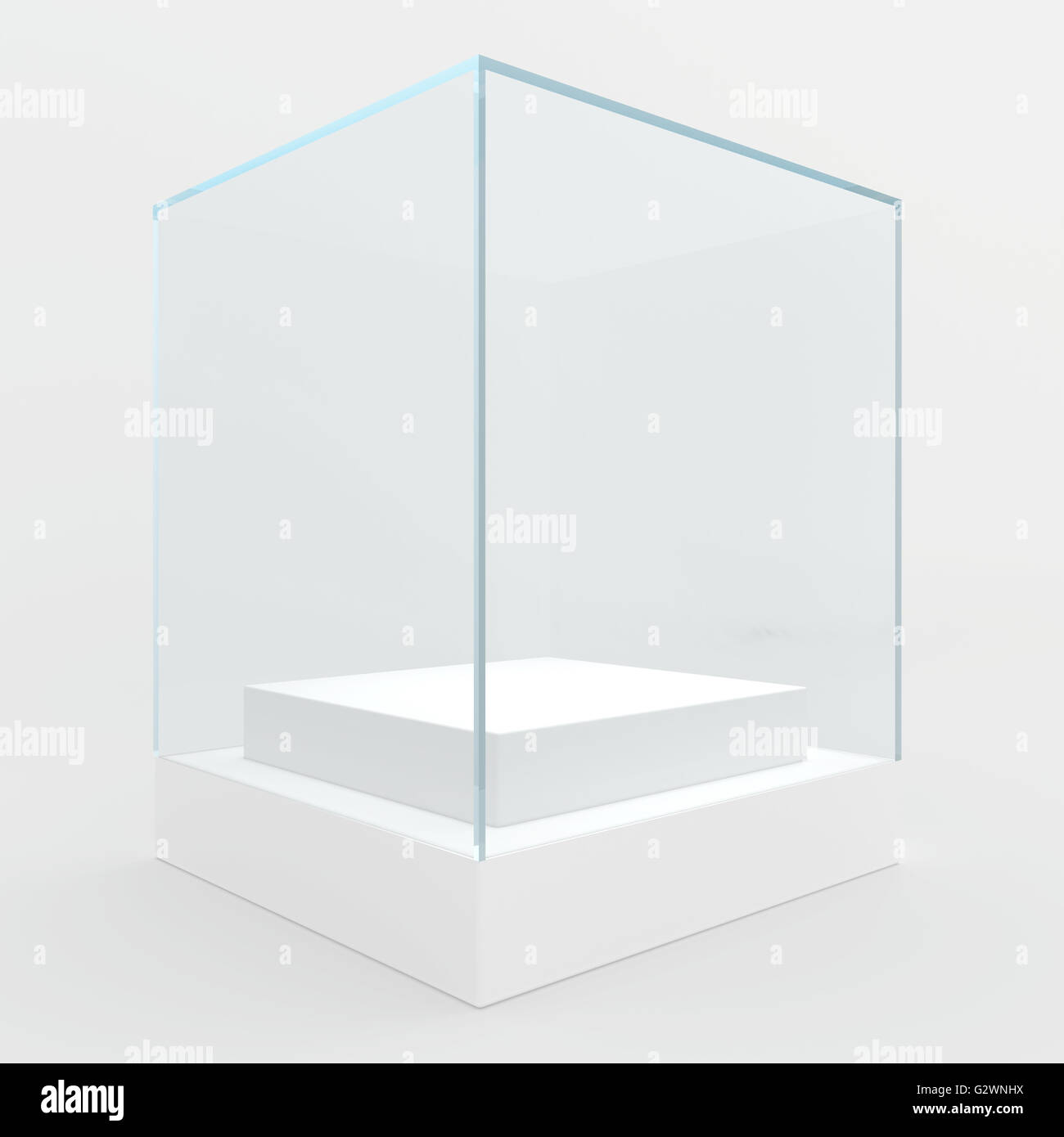 Empty glass showcase for exhibit. gray background Stock Photo - Alamy