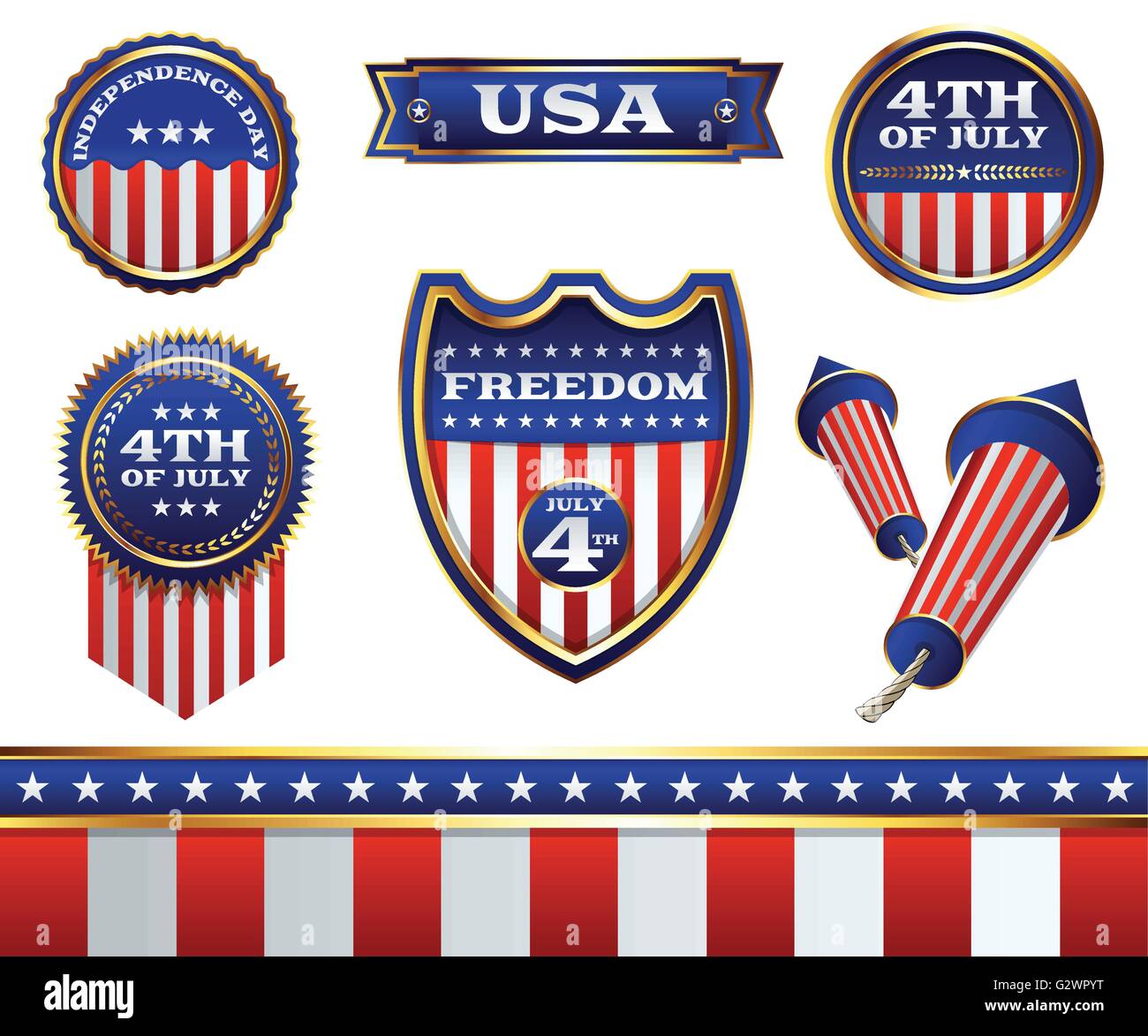 A patriotic set of American Independence Day 4th of July badges and ...