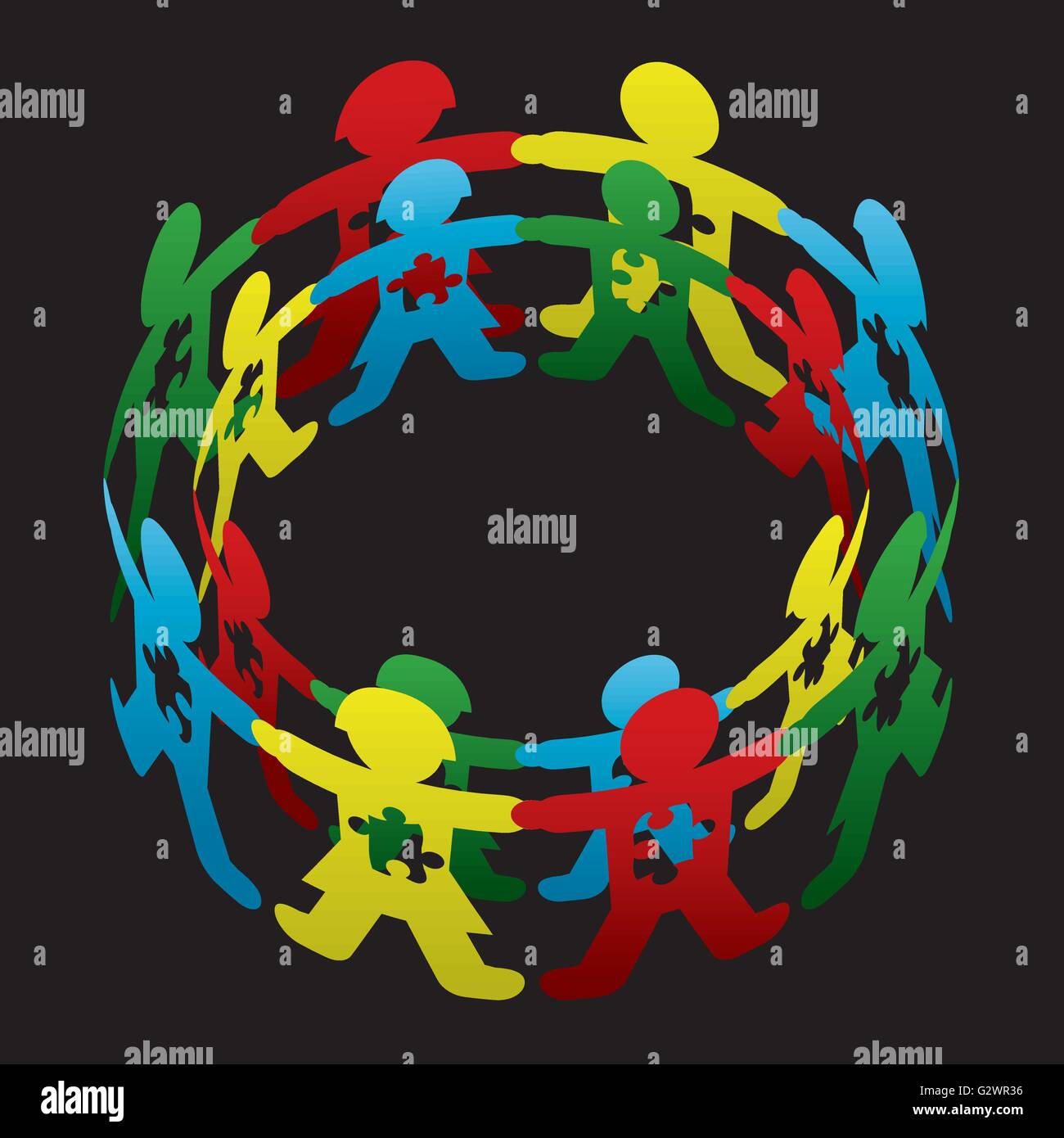 Cut paper doll children circling one another with autism symbolic ...