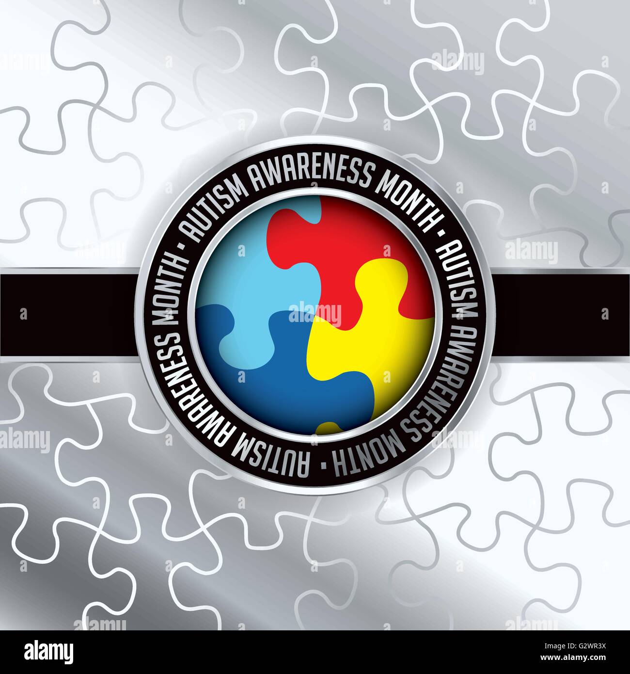 An autism awareness month emblem made from jigsaw puzzle pieces and ...