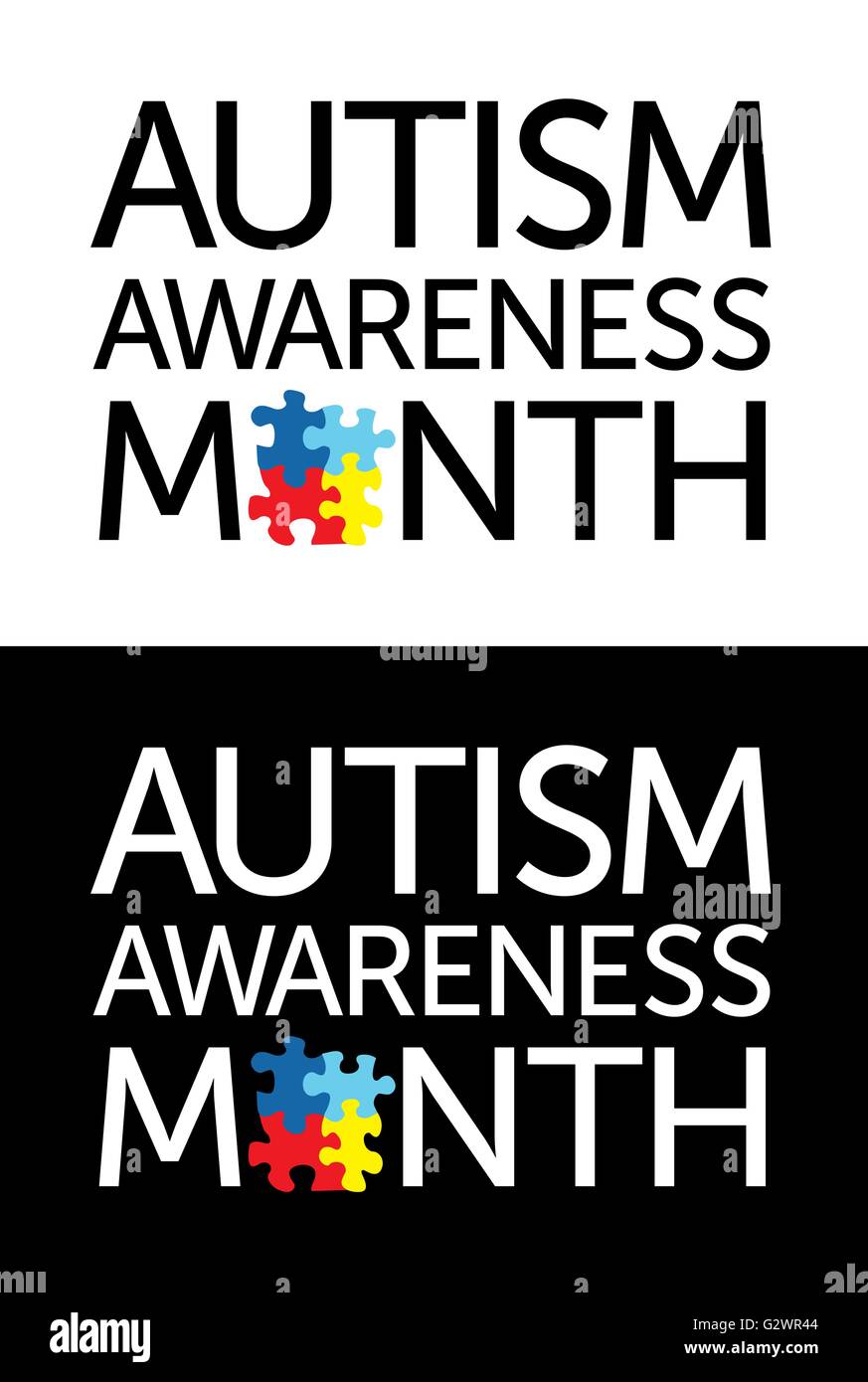 The words "Autism Awareness Month" with jigsaw puzzle pieces. Autism ...