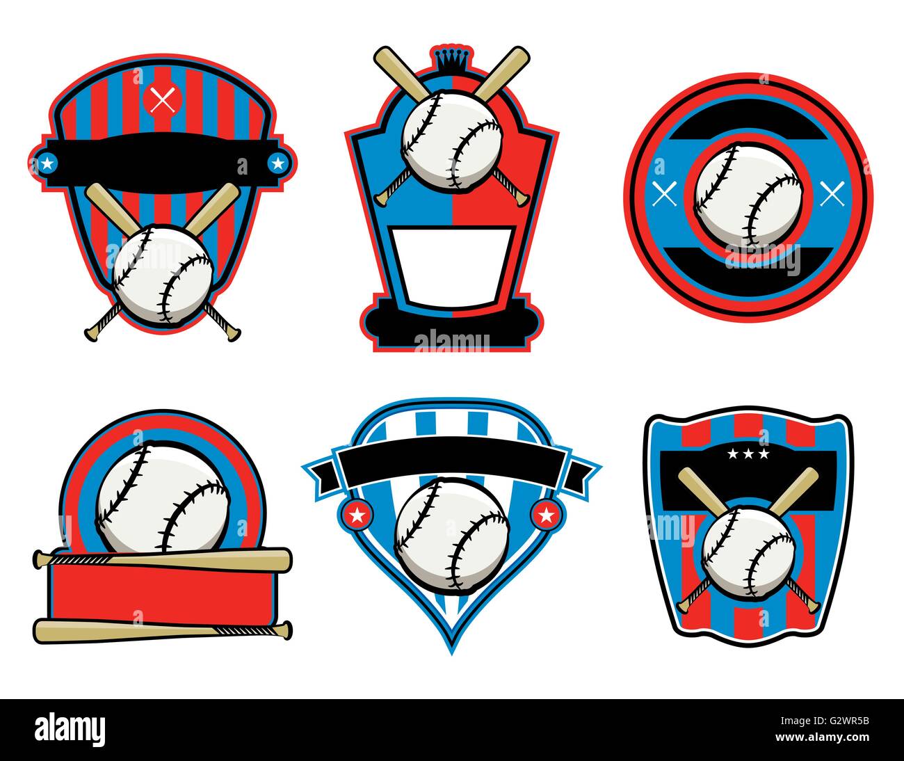 A set of baseball and bat emblems, badges, and patches. Vector EPS 10 ...