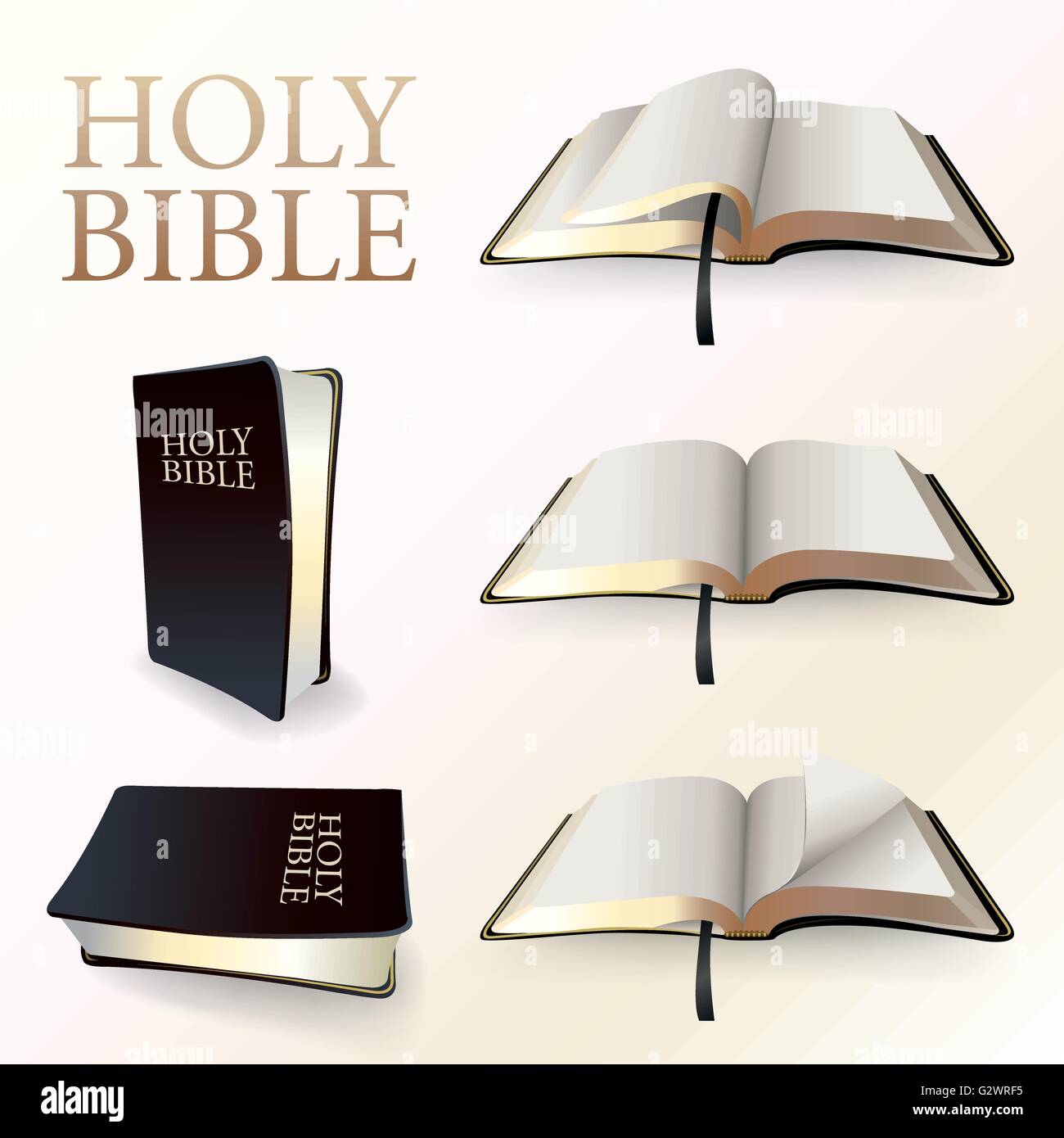 An illustration of a Christian Holy BIble in various viewpoints and ...