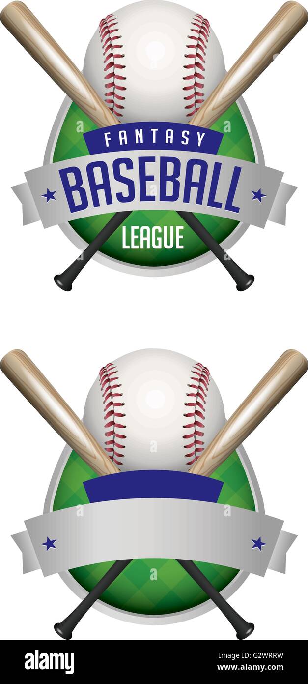 Illustrated baseball emblems. Fantasy Baseball League and plain emblem ...
