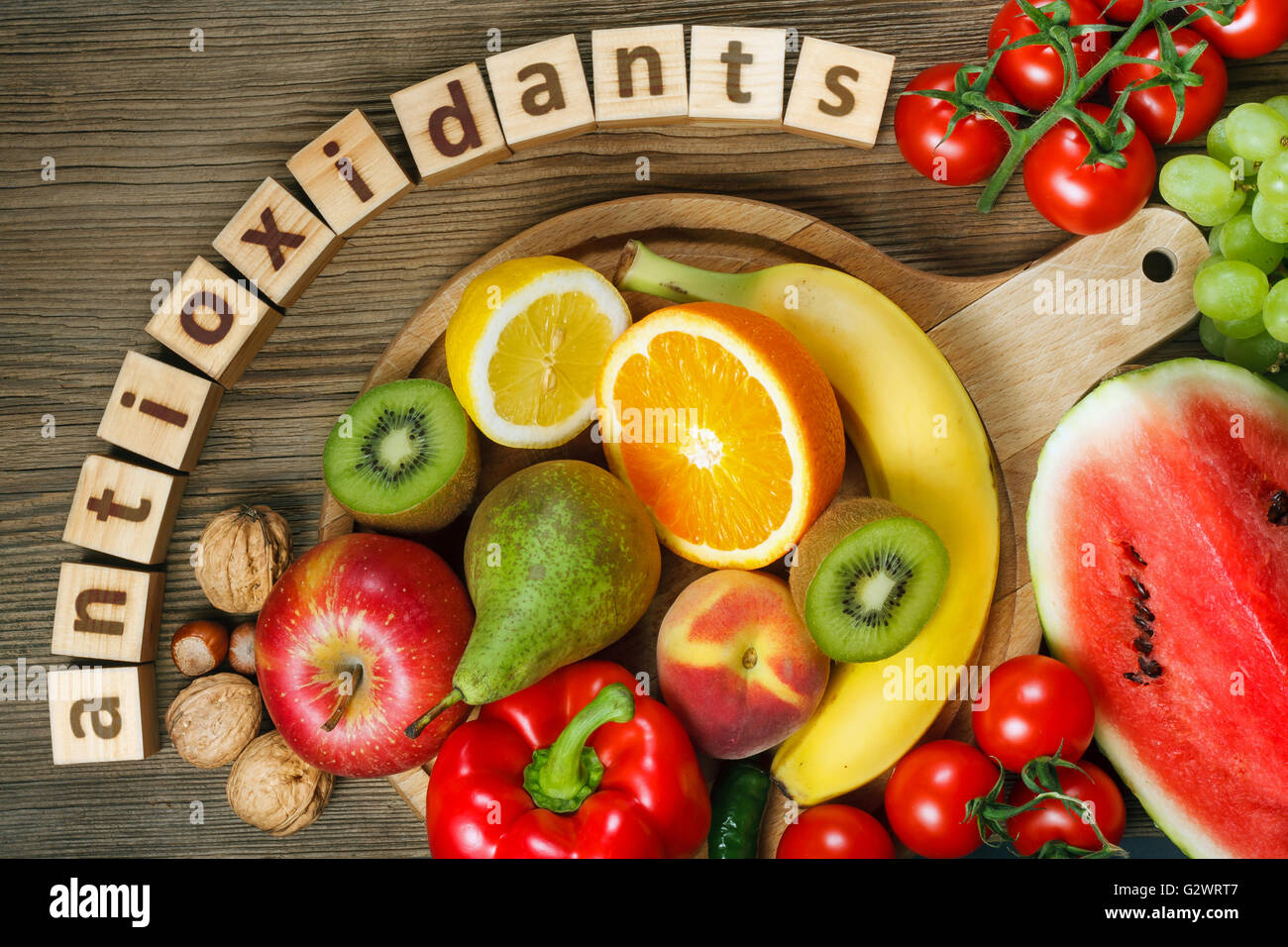 Vitamins in fruits and vegetables Stock Photo - Alamy