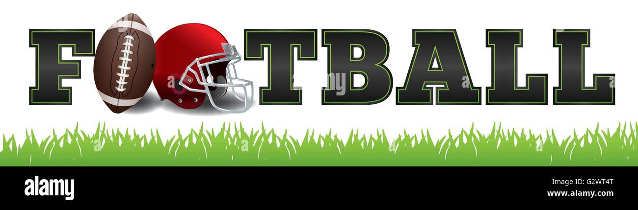 The word FOOTBALL written in letters, a football, and helmet ...