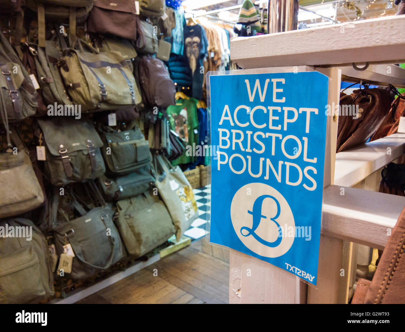 We Accept Bristol Pound sign in St Nicholas Market in Bristol, England ...