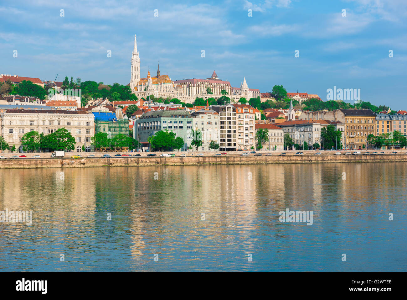 Buda Budapest skyline, view of buildings including the Matyas Church ...