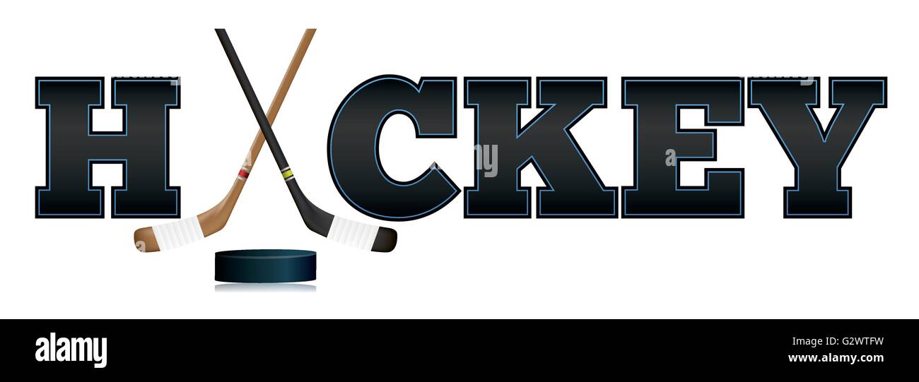 The word HOCKEY written in letters and sticks and puck illustration ...