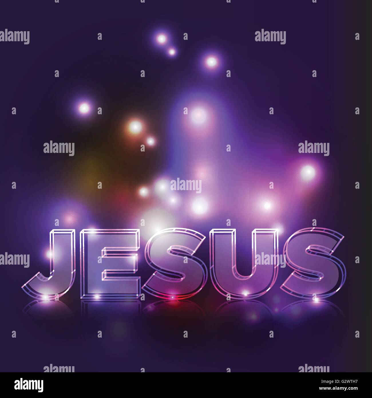 The name JESUS illustrated in glowing lines on an abstract dark ...