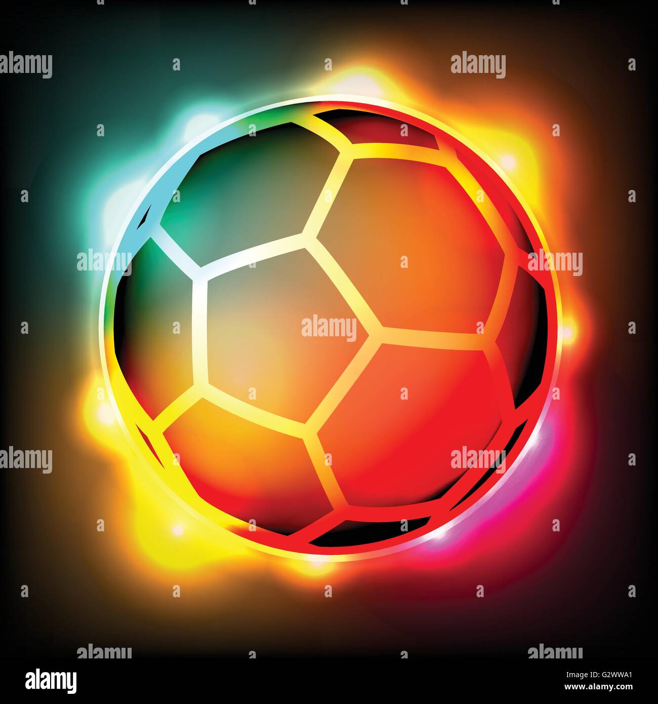 A soccer ball football illustration with a bright colorful glowing ...
