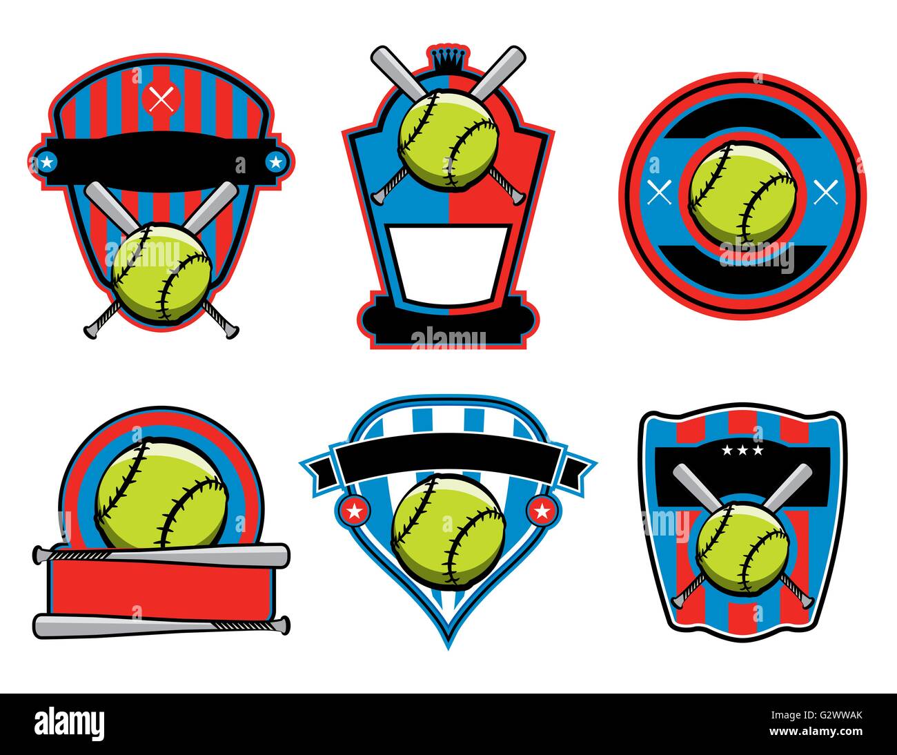 A set of softball and bat emblems, badges, and patches. Vector EPS 10 ...