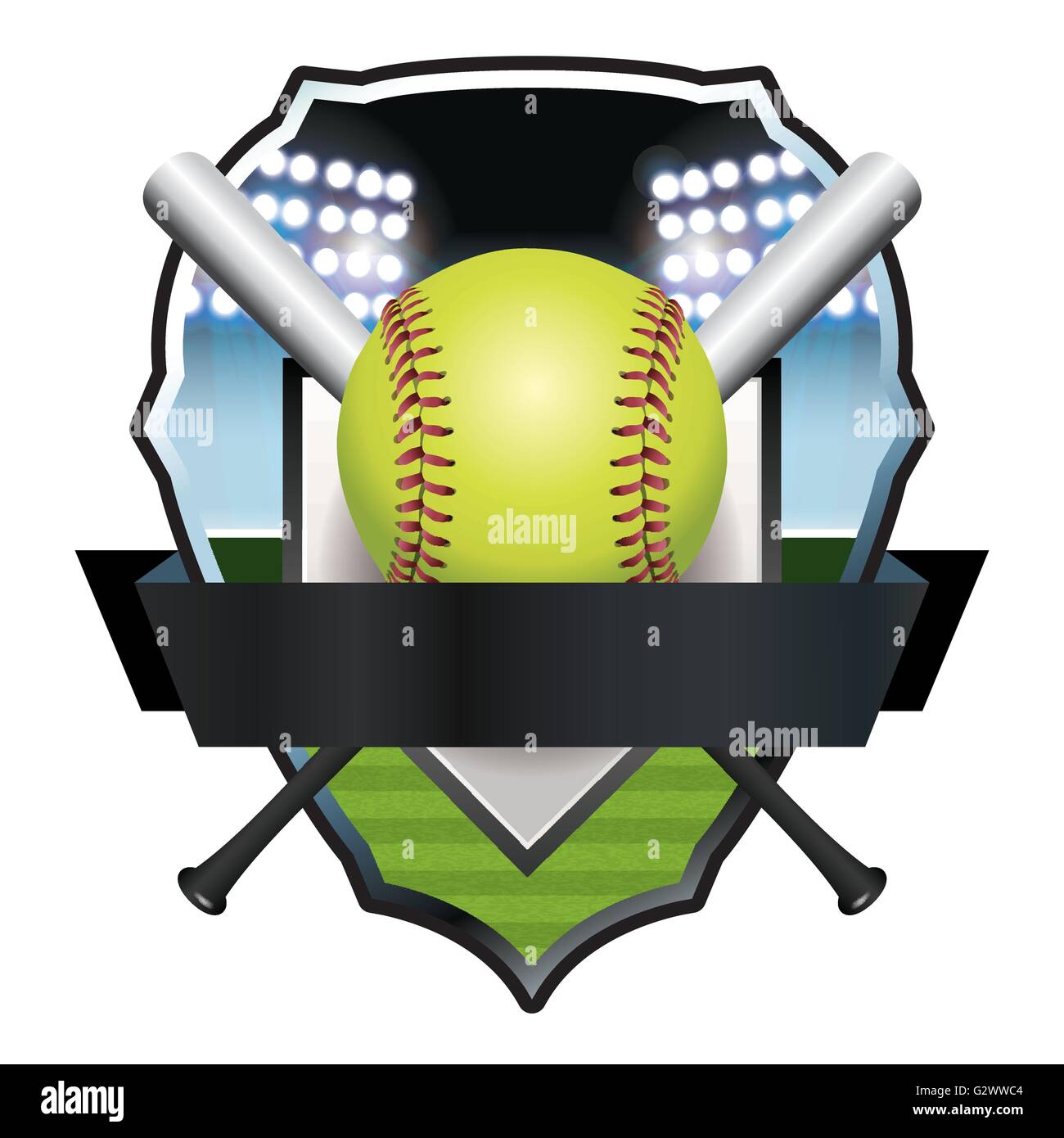 An illustration of a softball and bats emblem and badge. Vector EPS 10 ...