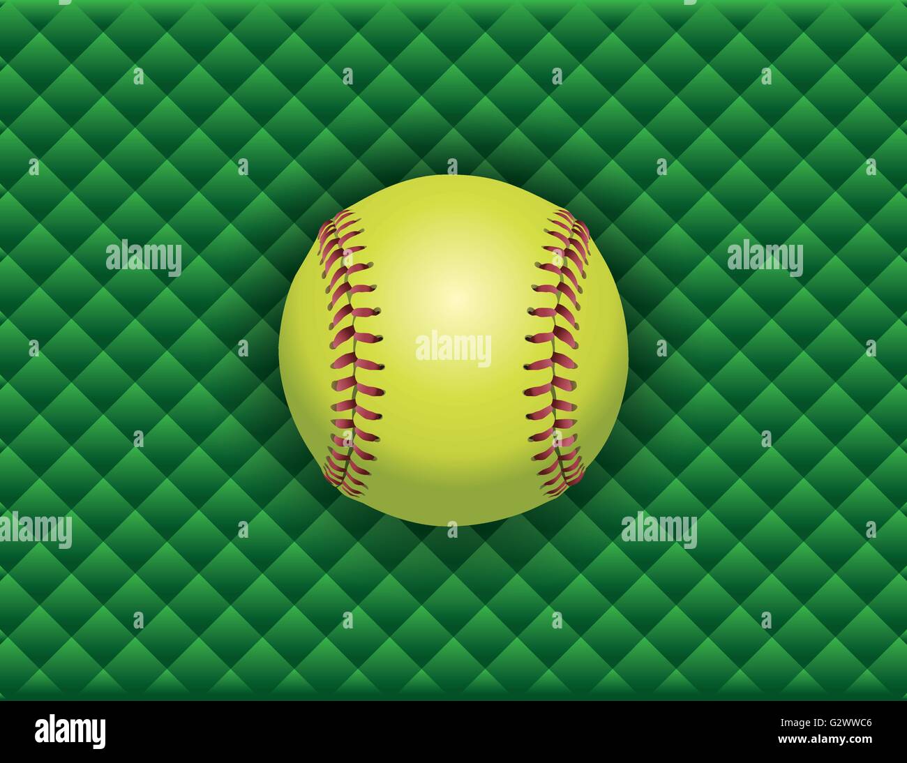 An illustration of a softball on a green checkered background. Vector ...