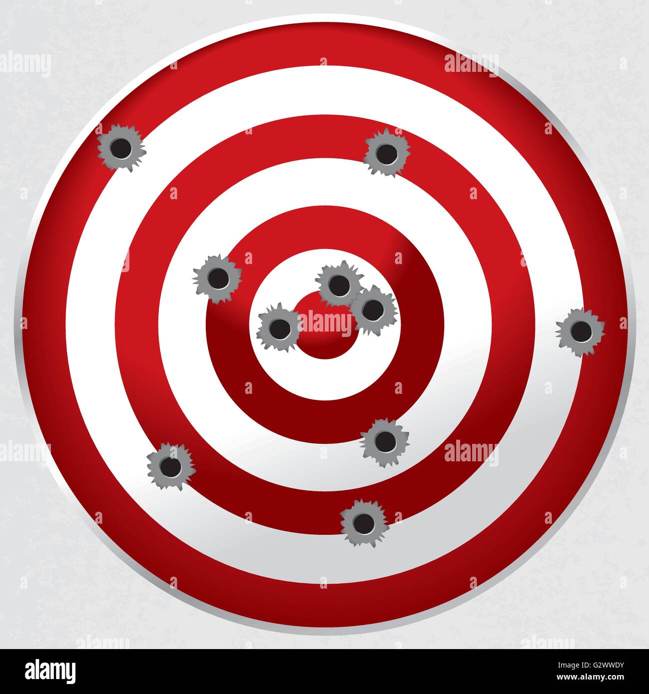 Red and white shooting range target shot full of bullet holes Stock ...
