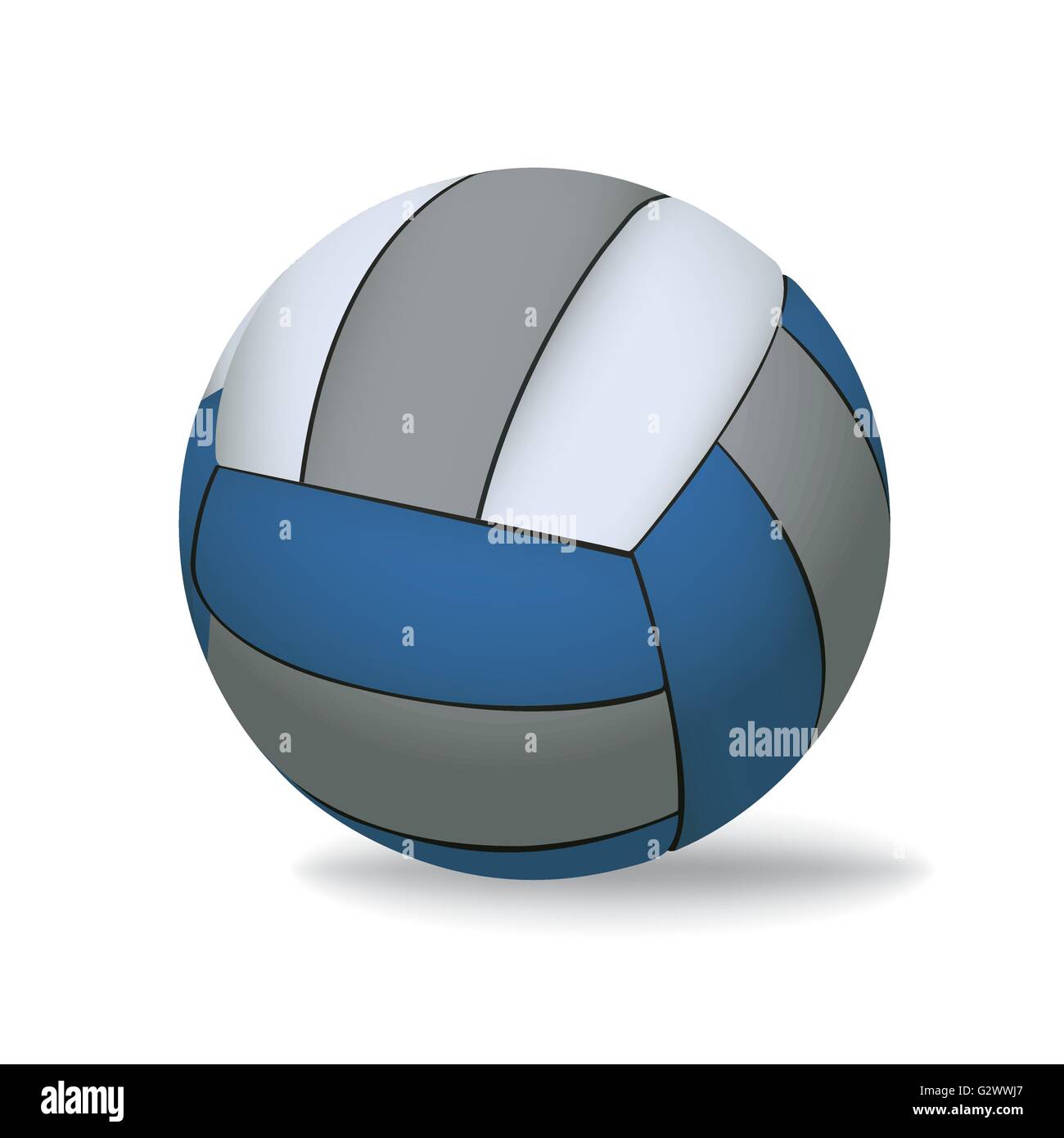 A blue, grey, and white realistic 3D volleyball isolated on a white ...