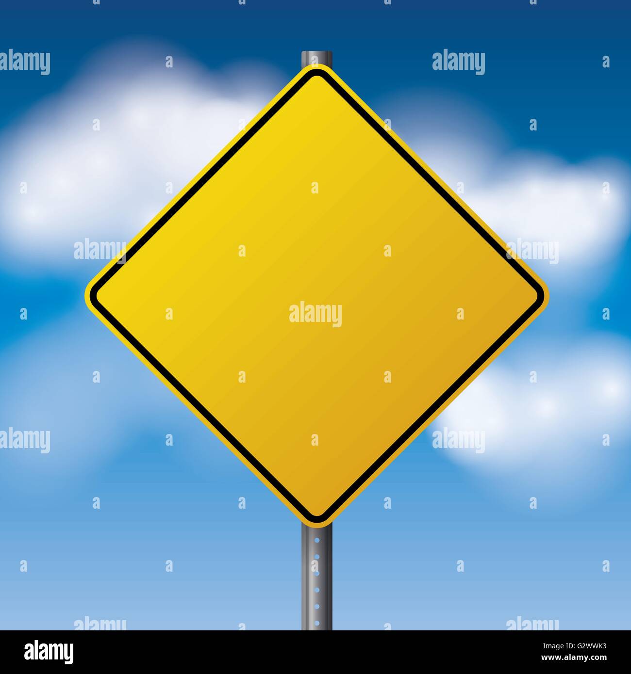 A realistic yellow road sign over a blue clouded sky illustration. Room ...