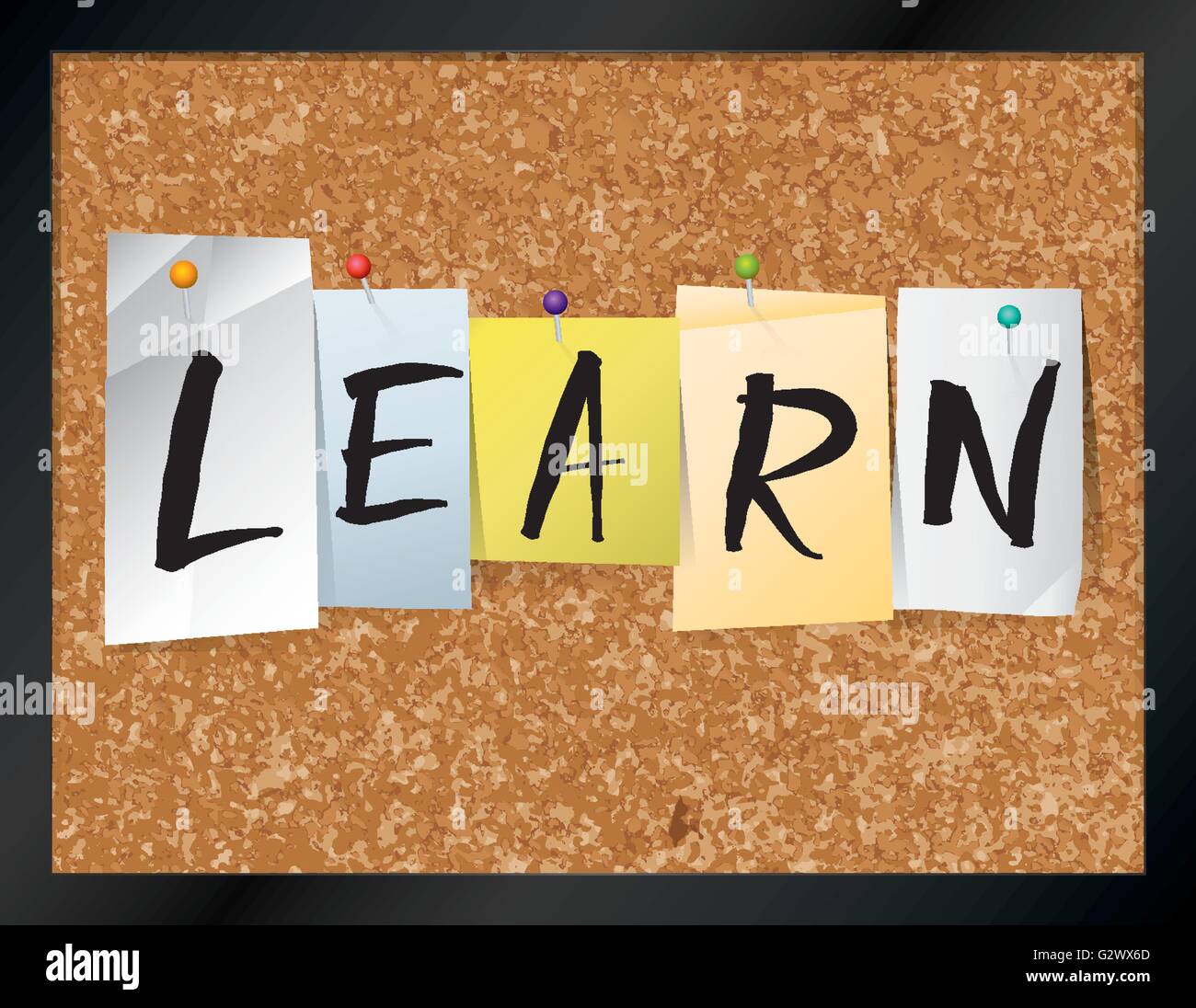 An illustration of the word "LEARN" written on pieces of colored paper ...