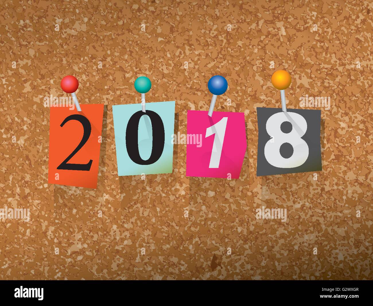 The word "2018" written in cut ransom note style paper letters and ...