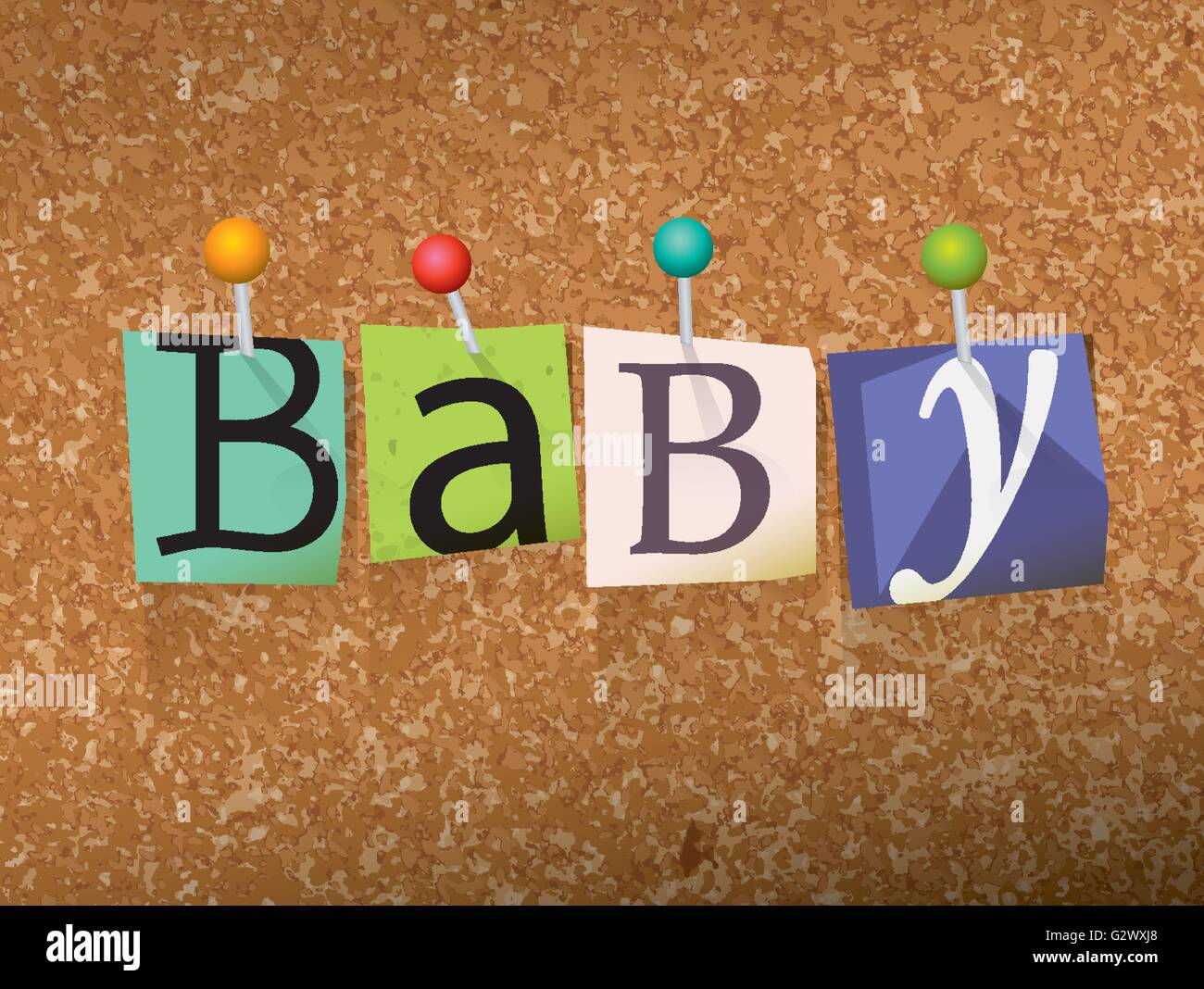 The word "Baby" written in cut ransom note style paper letters and ...