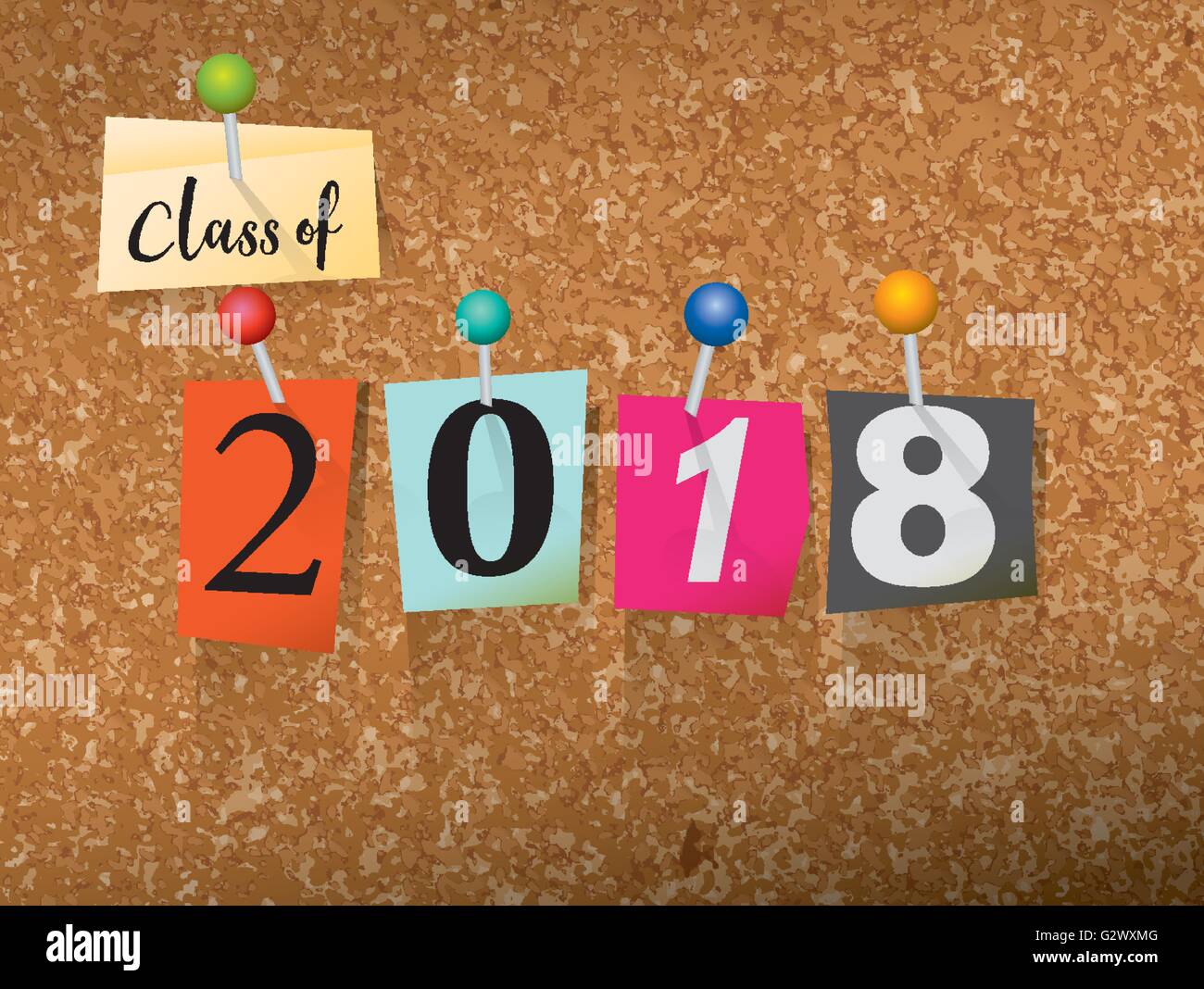 The words "CLASS OF 2018" written in cut ransom note style paper ...