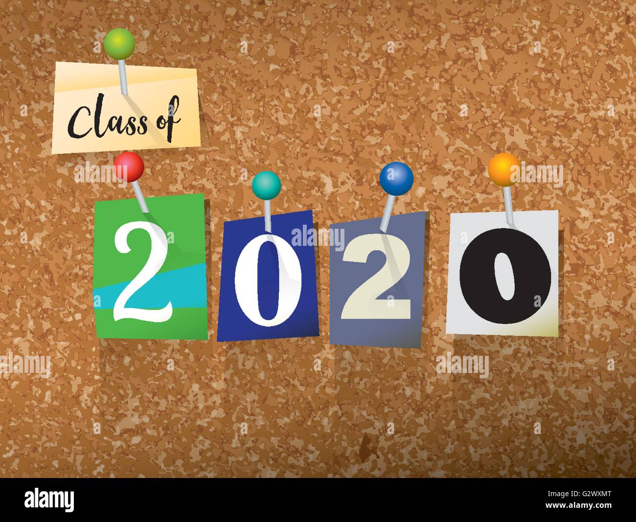 The words "CLASS OF 2020" written in cut ransom note style paper ...
