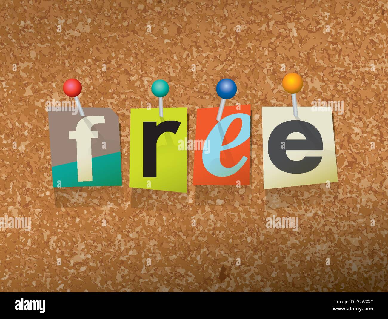 The word "FREE" written in cut ransom note style paper letters and ...