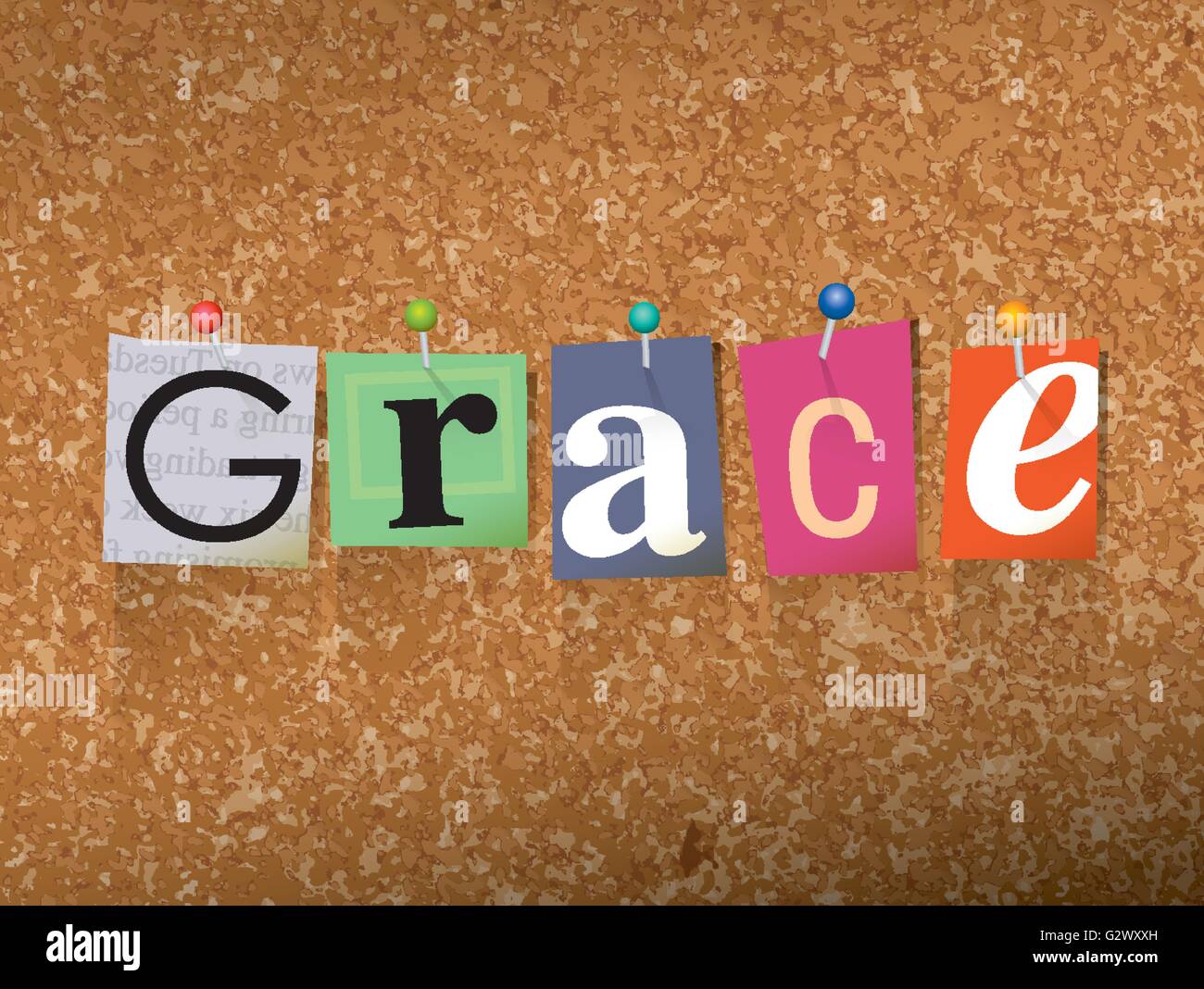 The word "GRACE" written in cut ransom note style paper letters and ...