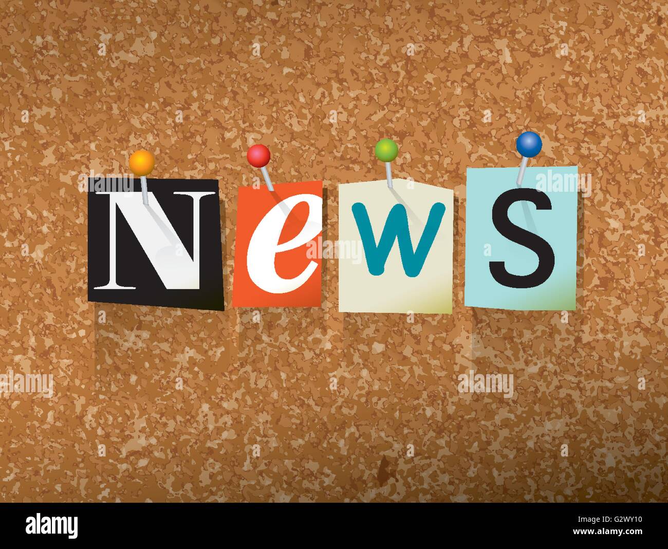 The word "NEWS" written in cut ransom note style paper letters and ...