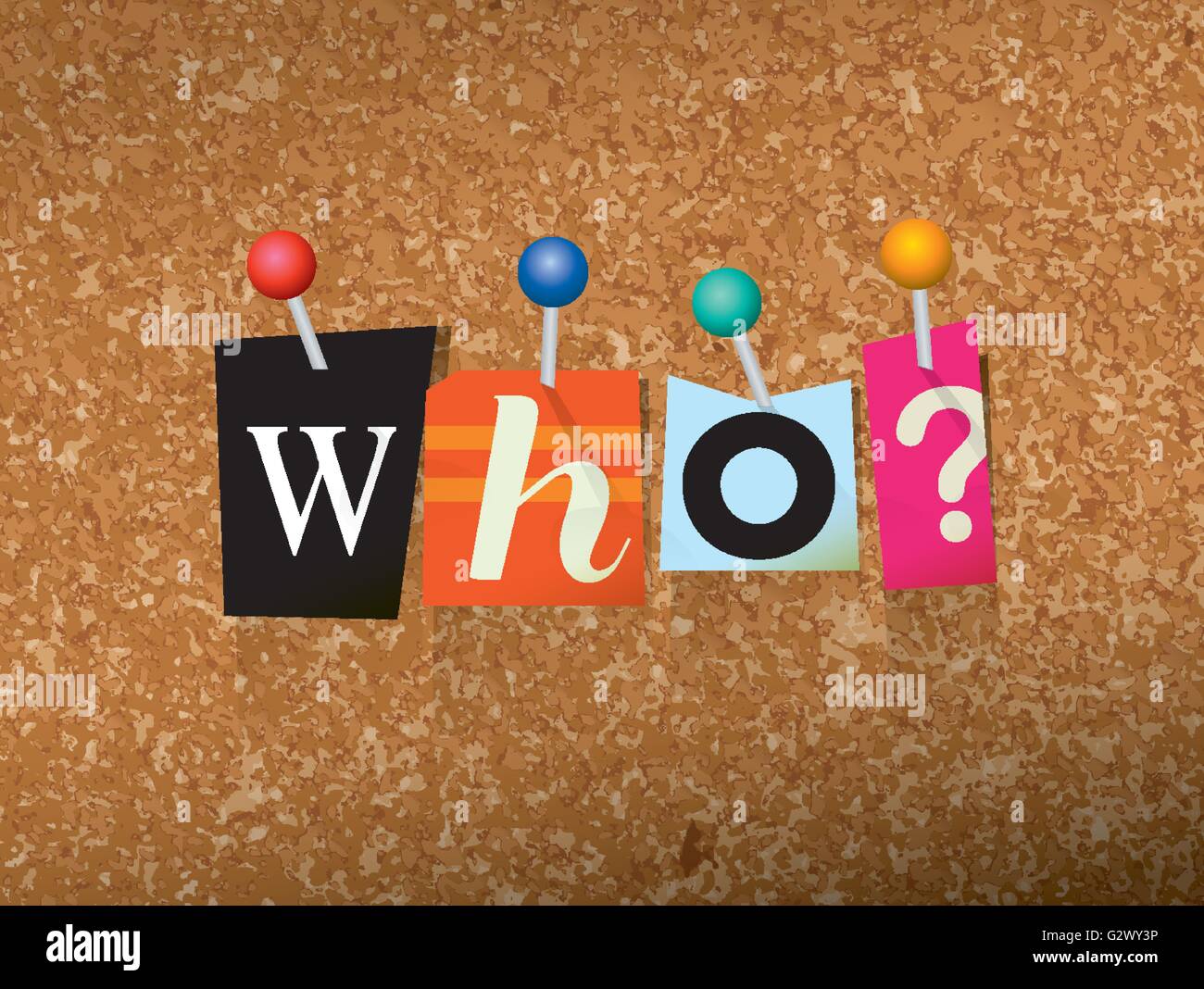 The word "WHO" written in cut ransom note style paper letters and ...