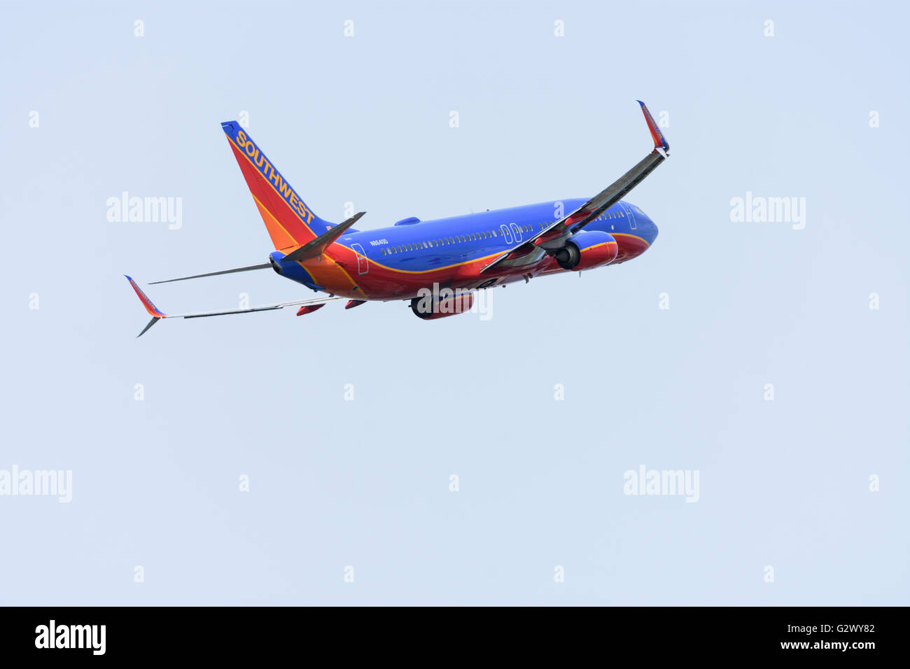 Rear view of a Southwest Airlines Boeing 737 plane banking left after ...