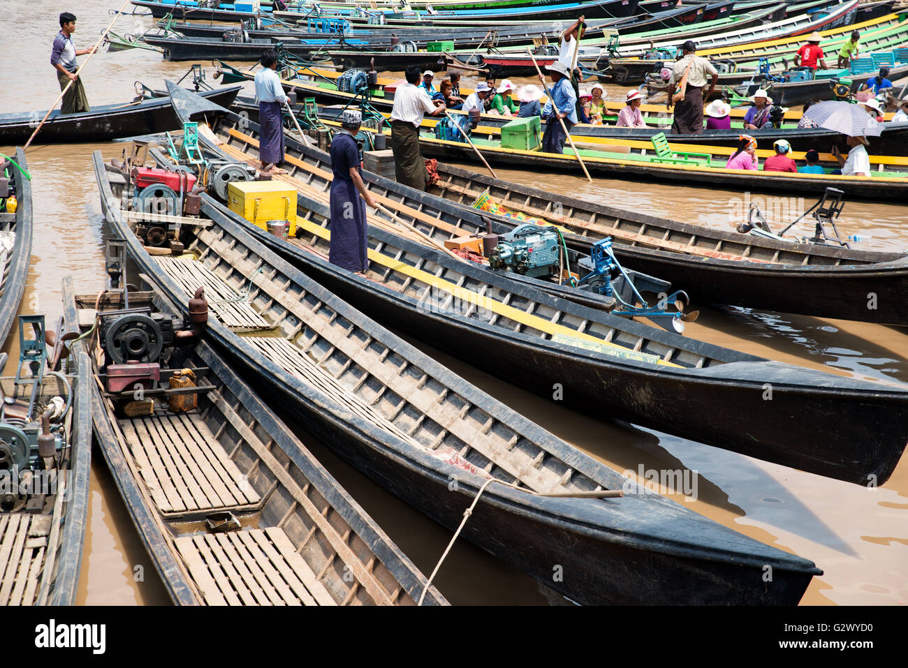 Boats for tourists, Tha Ley village, Inle Lake, Myanmar Stock Photo - Alamy