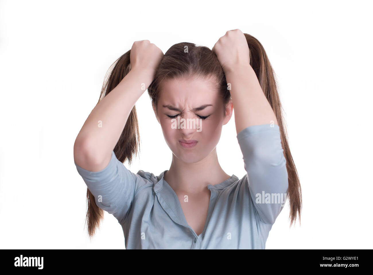 Portrait of stressed young girl Stock Photo - Alamy