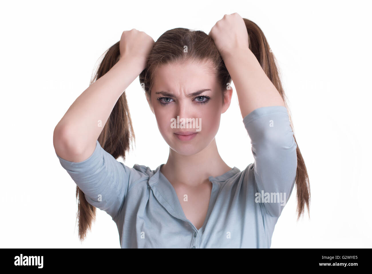 Portrait of stressed young girl Stock Photo - Alamy